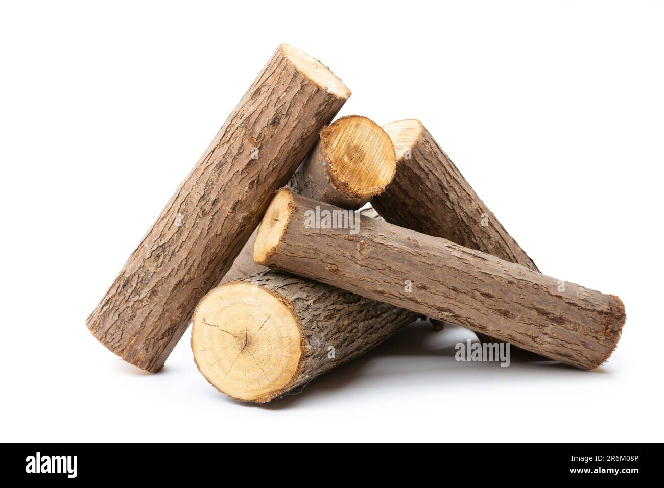 Several cut willow logs isolated over white background Stock Photo - Alamy