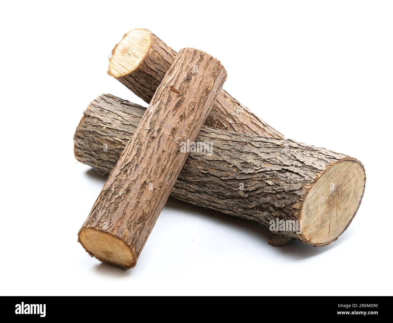 Three cut willow logs isolated over white background Stock Photo - Alamy
