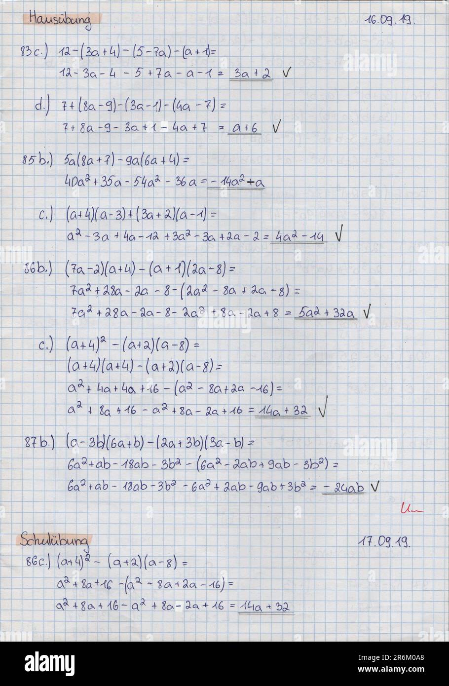 School student's notes on mathematics in a school notebook about rules ...
