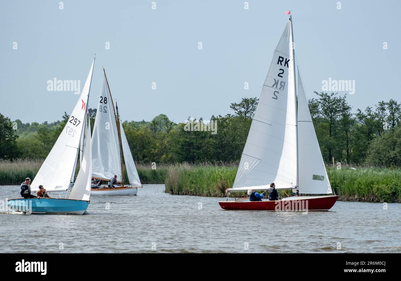 Horning, Norfolk, UK – June 03 2023. Sailing boats competing in the ...
