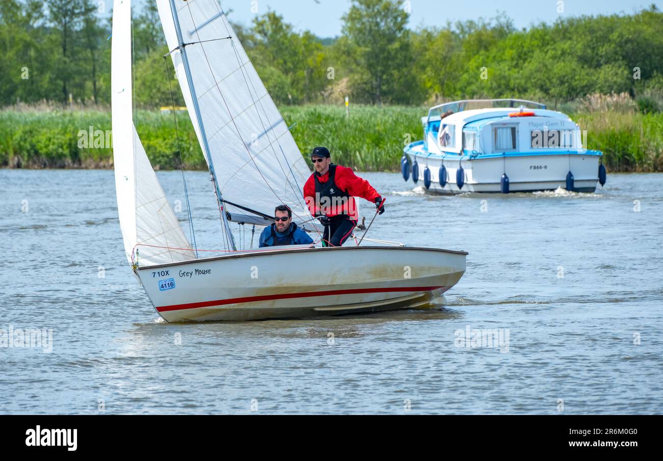 Horning, Norfolk, UK – June 03 2023. Two men competing in the Three ...