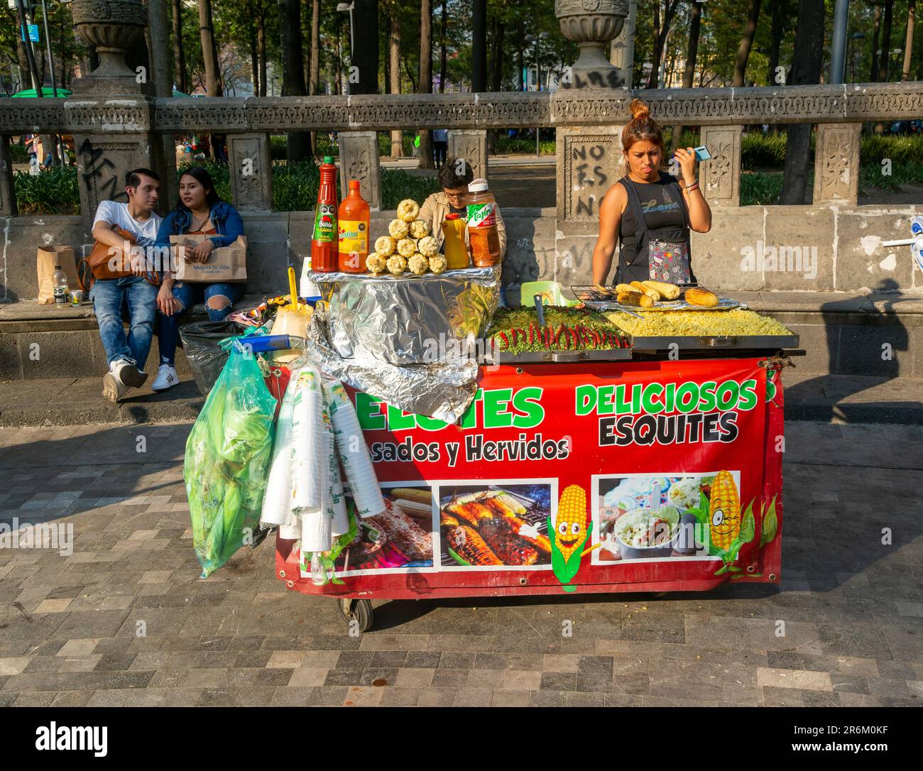 Stall selling fast food sweet corn snacks, Alameda Central Park, Mexico ...