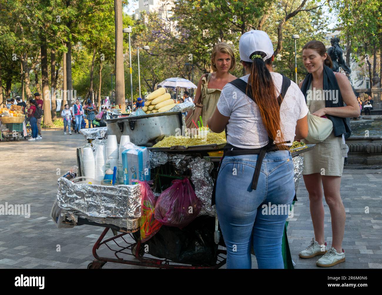 Stall selling fast food sweet corn snacks, Alameda Central Park, Mexico ...
