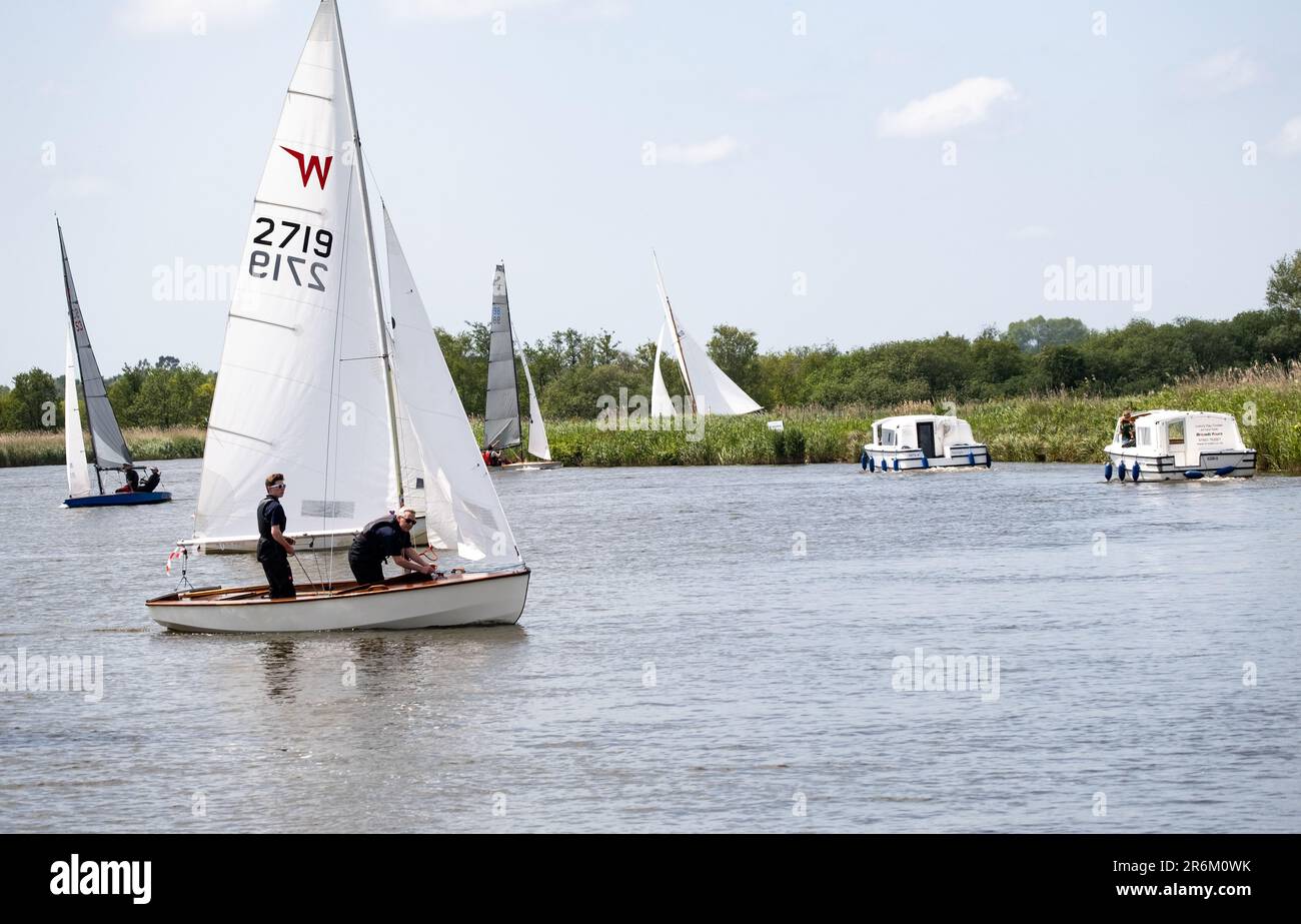 Horning, Norfolk, UK – June 03 2023. Two men competing in the Three ...