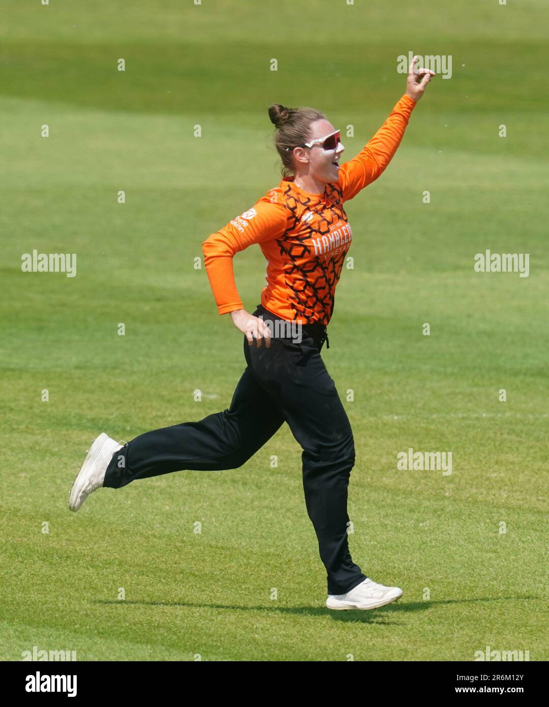 Southern Vipers Linsey Smith celebrates taking the wicket of Thunders ...