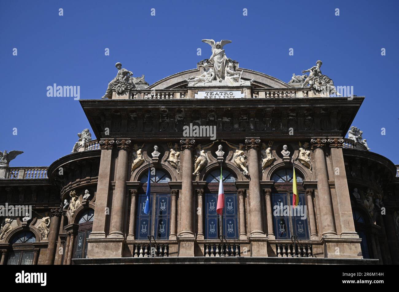 Scenic main entrance facade view of the historic landmark and Opera ...