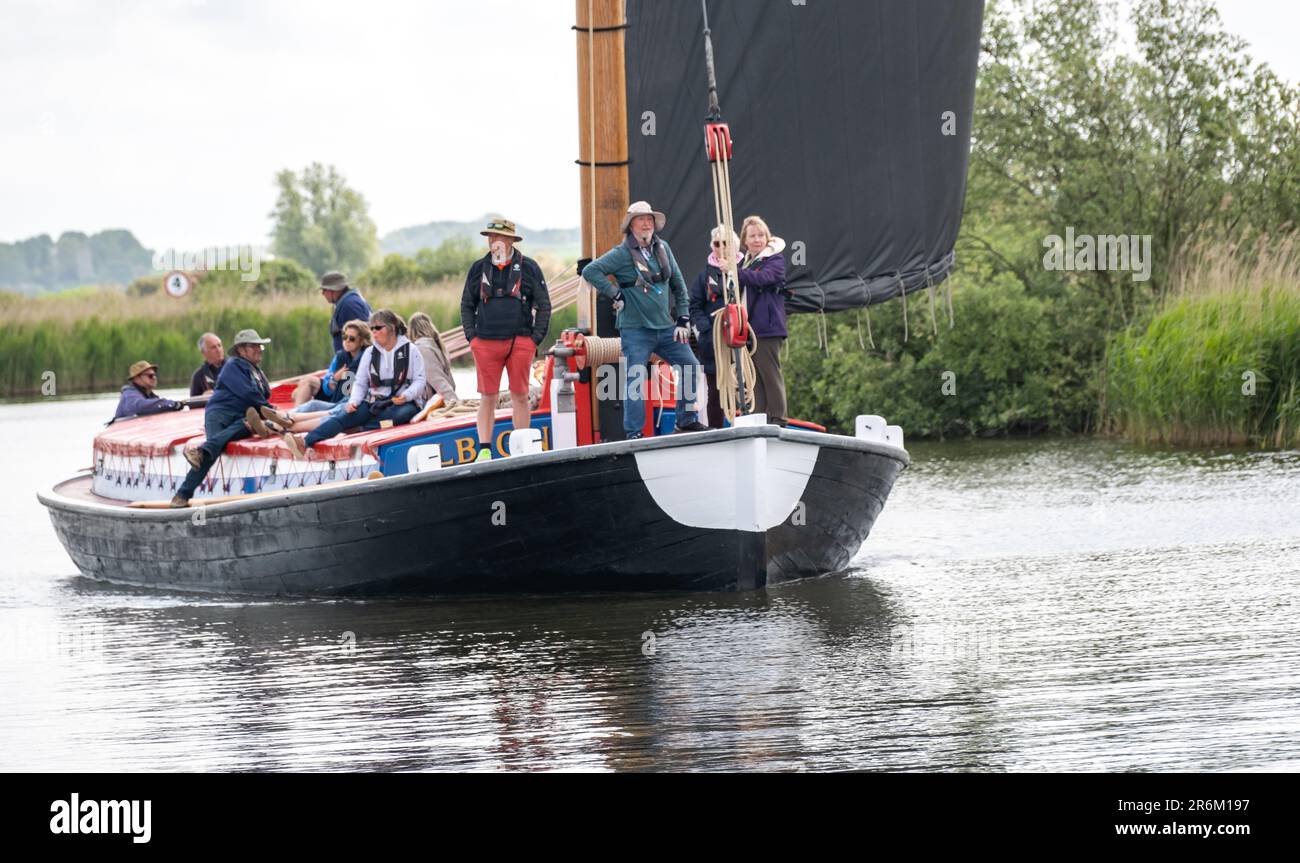 The Norfolk Wherry Albion sailing down the River Bure, Norfolk Broads ...