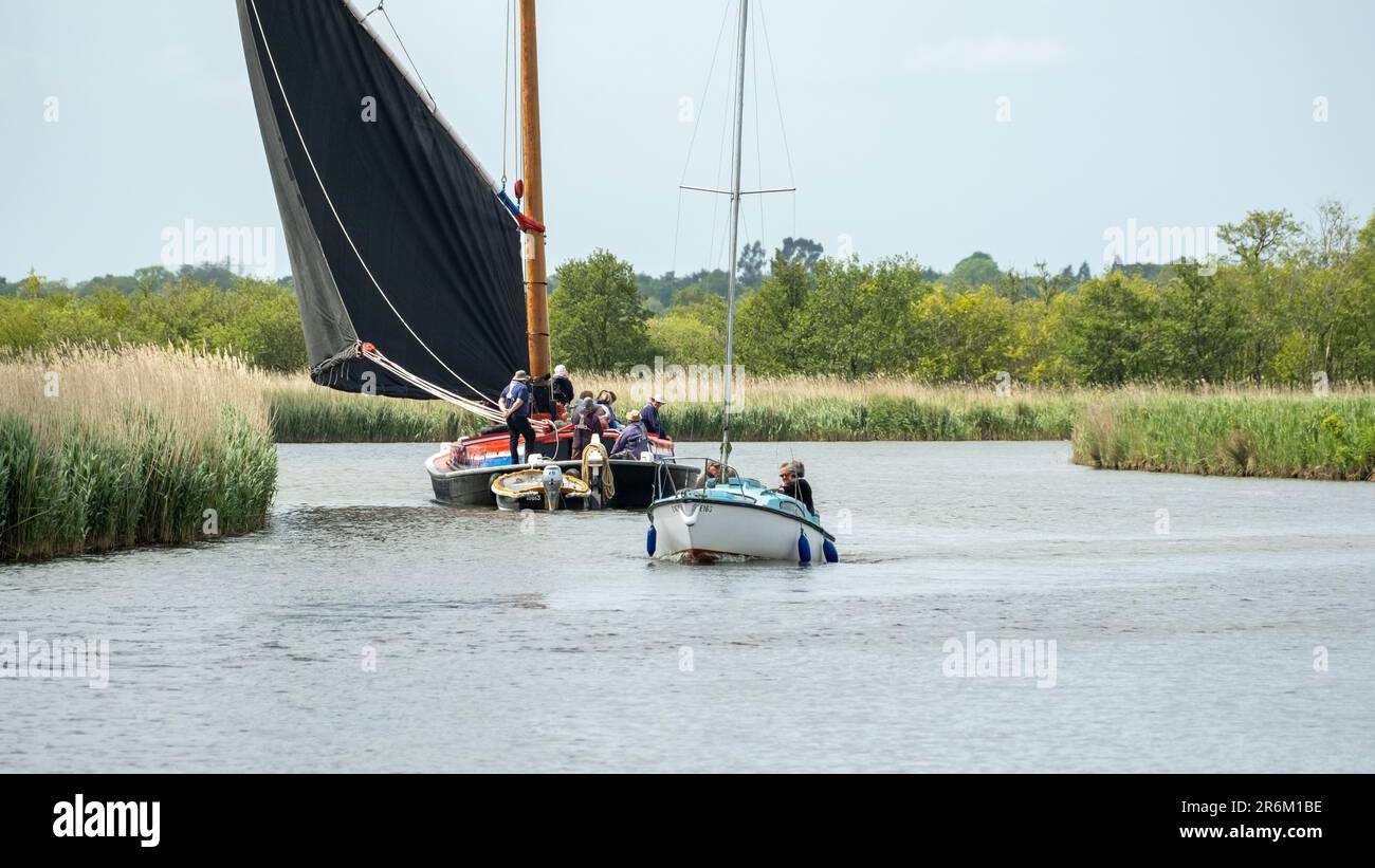 The Norfolk Wherry Albion sailing down the River Bure, Norfolk Broads ...