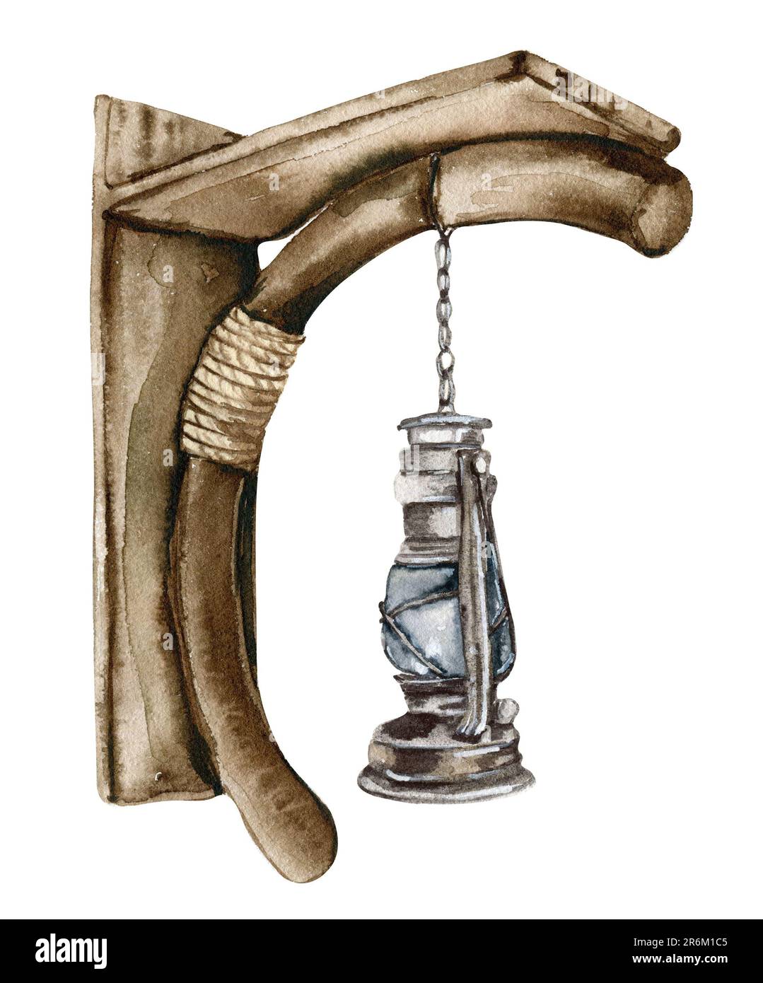 Splinter hanging on a wooden holder. Watercolor hand drawn illustartion ...
