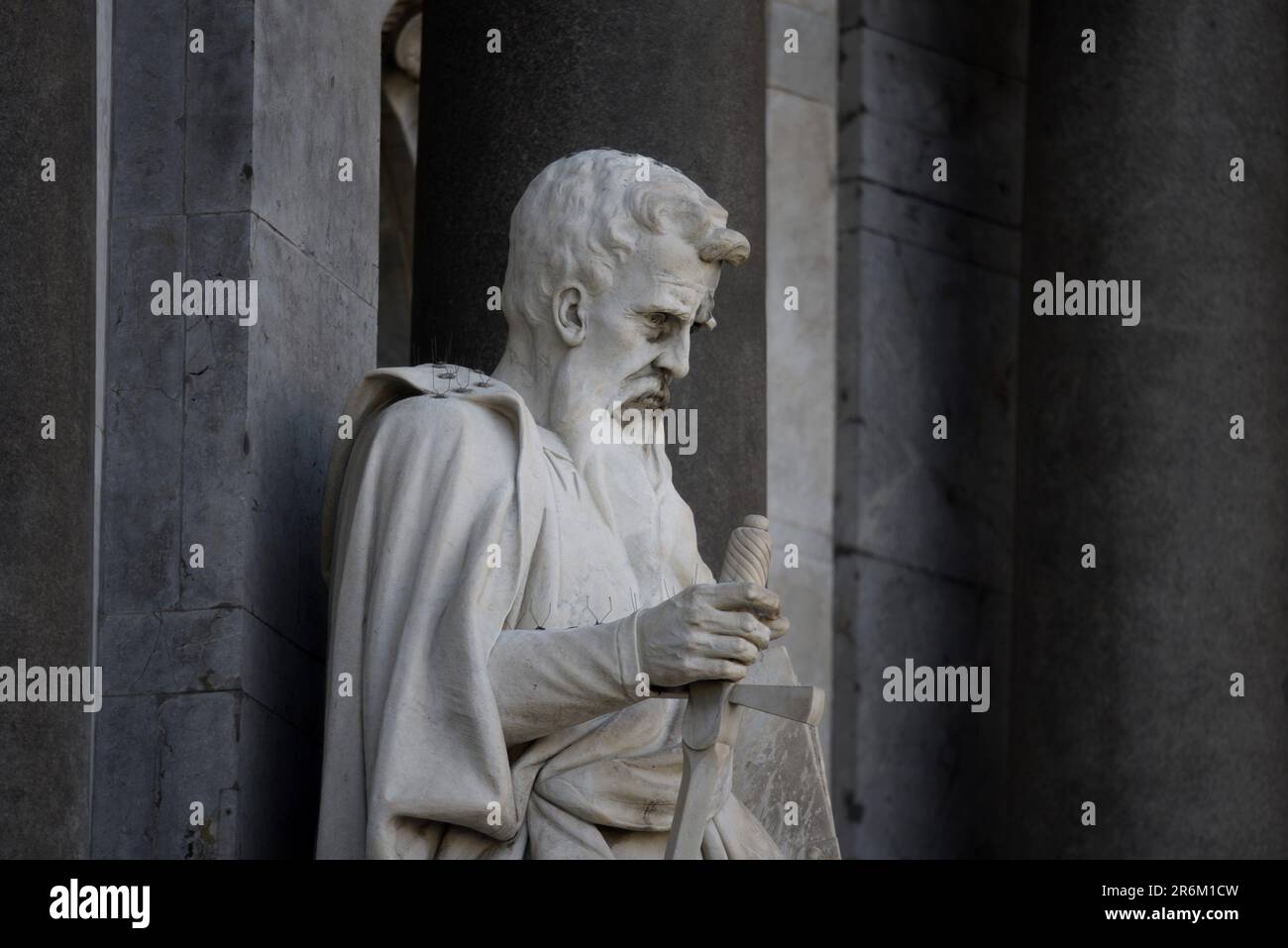 Marble sculpture of San Paolo on the exterior of the Baroque style ...