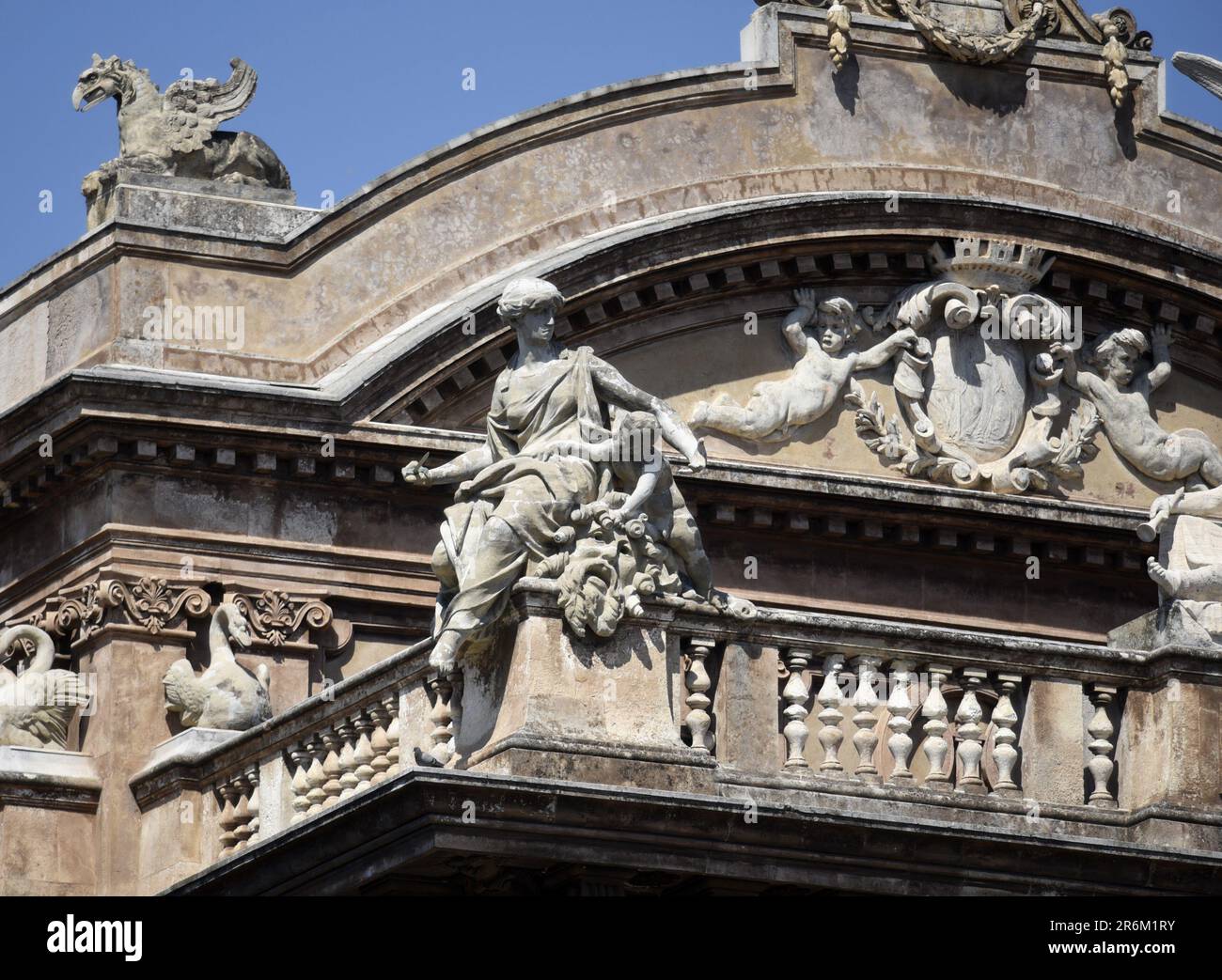 Scenic upper part facade view of the historic landmark and Opera house ...