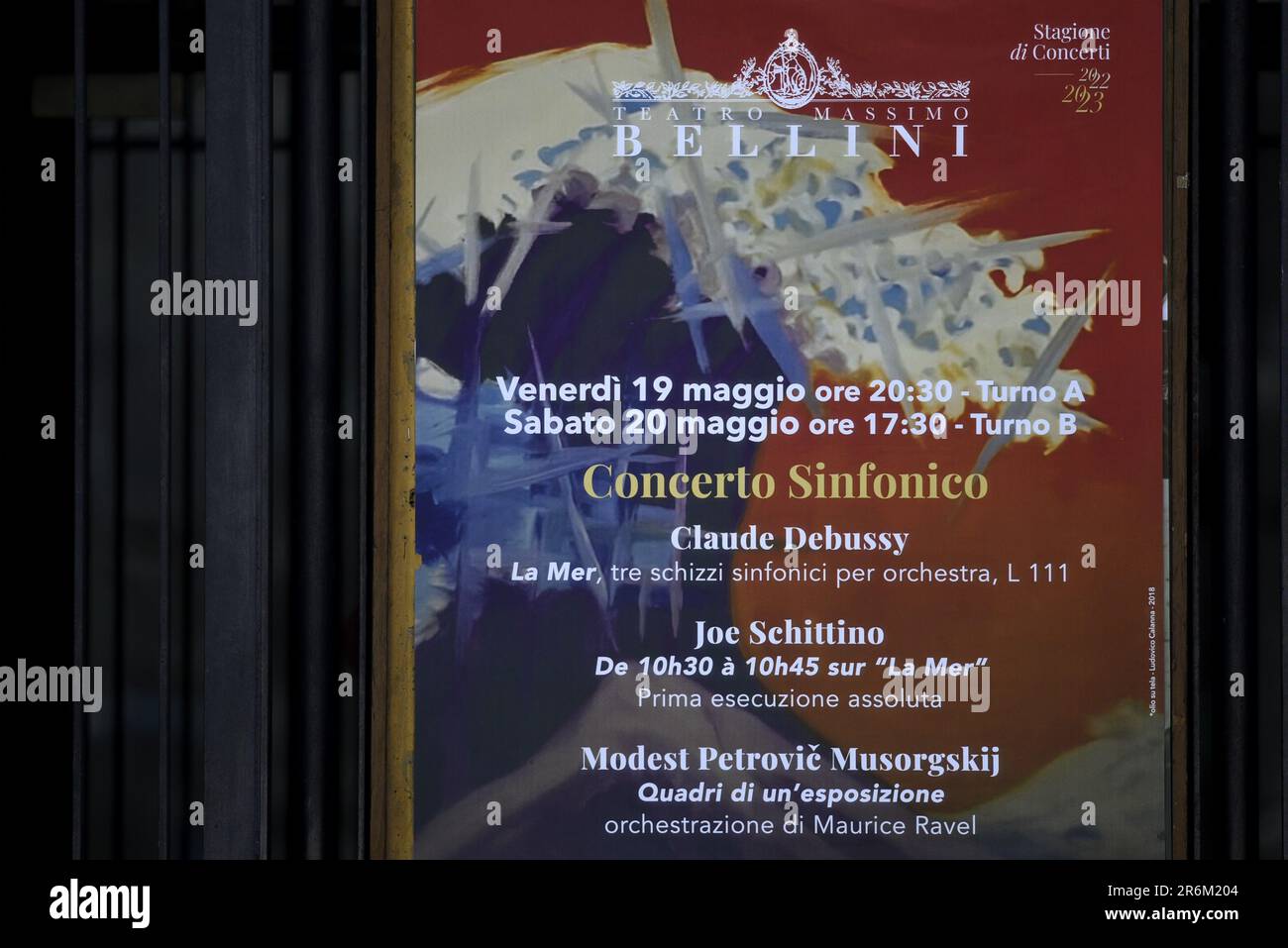 Concert announcement poster on the windows of the Opera house Teatro ...