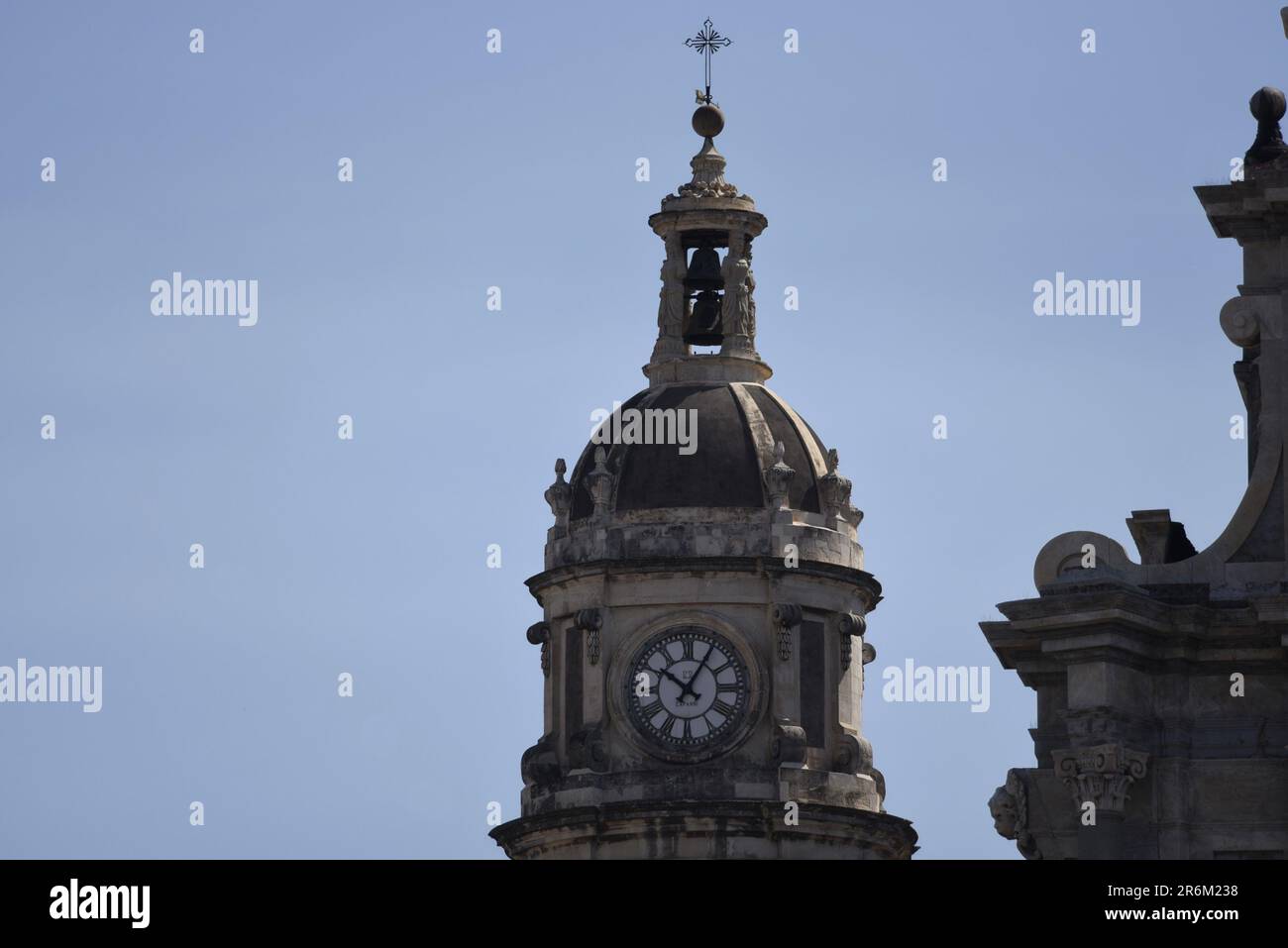 Bell and clock tower view of the Sicilian Baroque style Basilica Maria ...
