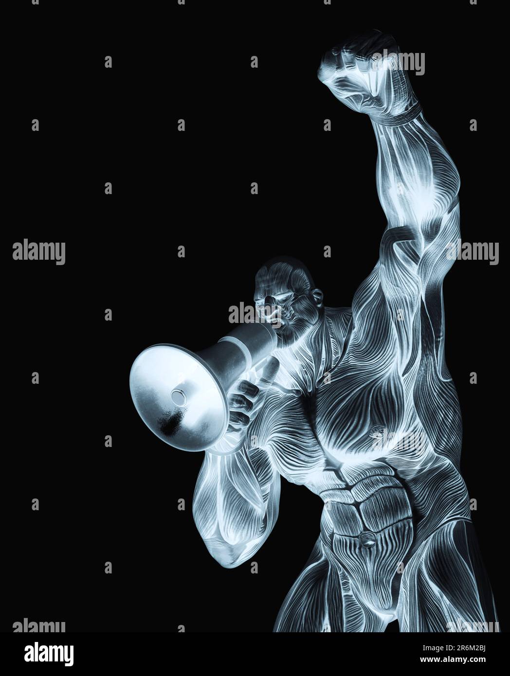 bodybuilder muscle maps is protesting and talking on the megaphone in ...