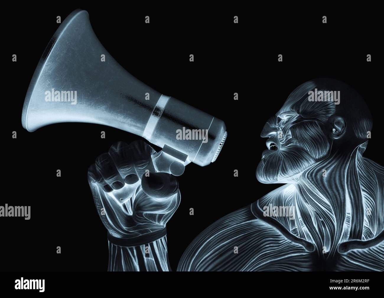 bodybuilder muscle maps is protesting and talking on the megaphone in ...