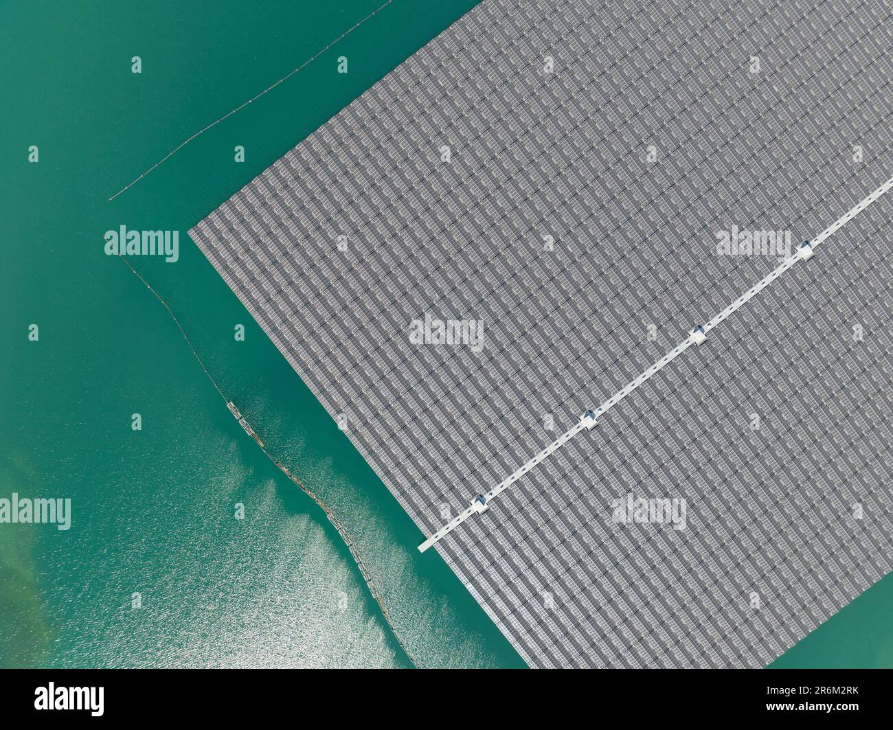 Solar panel farm on water surface. Top down view Stock Photo - Alamy