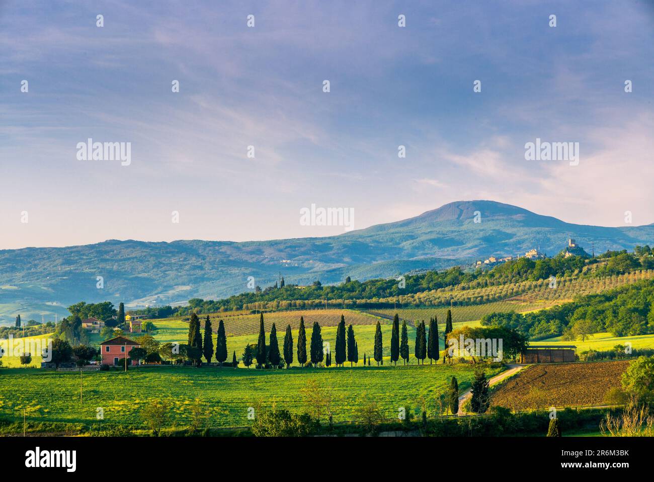 The wavy hills of the landscape in Val d'Orcia from San Quirico d'Orcia ...