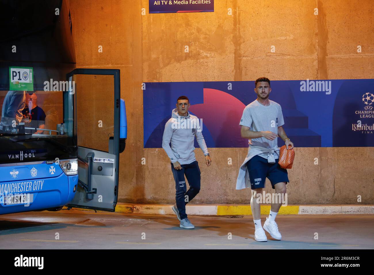 Istanbul, Turkey. 09th June, 2023. Aymeric Laporte and Phil Foden of Manchester City seen during ...