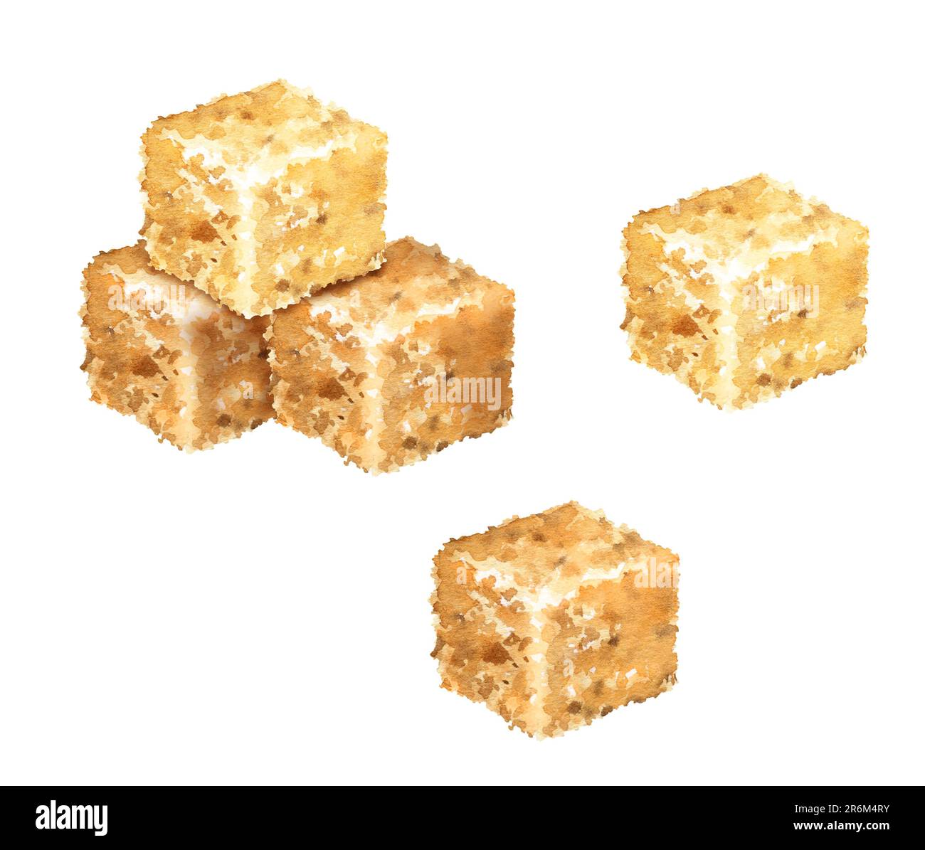 watercolor brown sugar cubes, hand drawn illustration of cane sugar ...