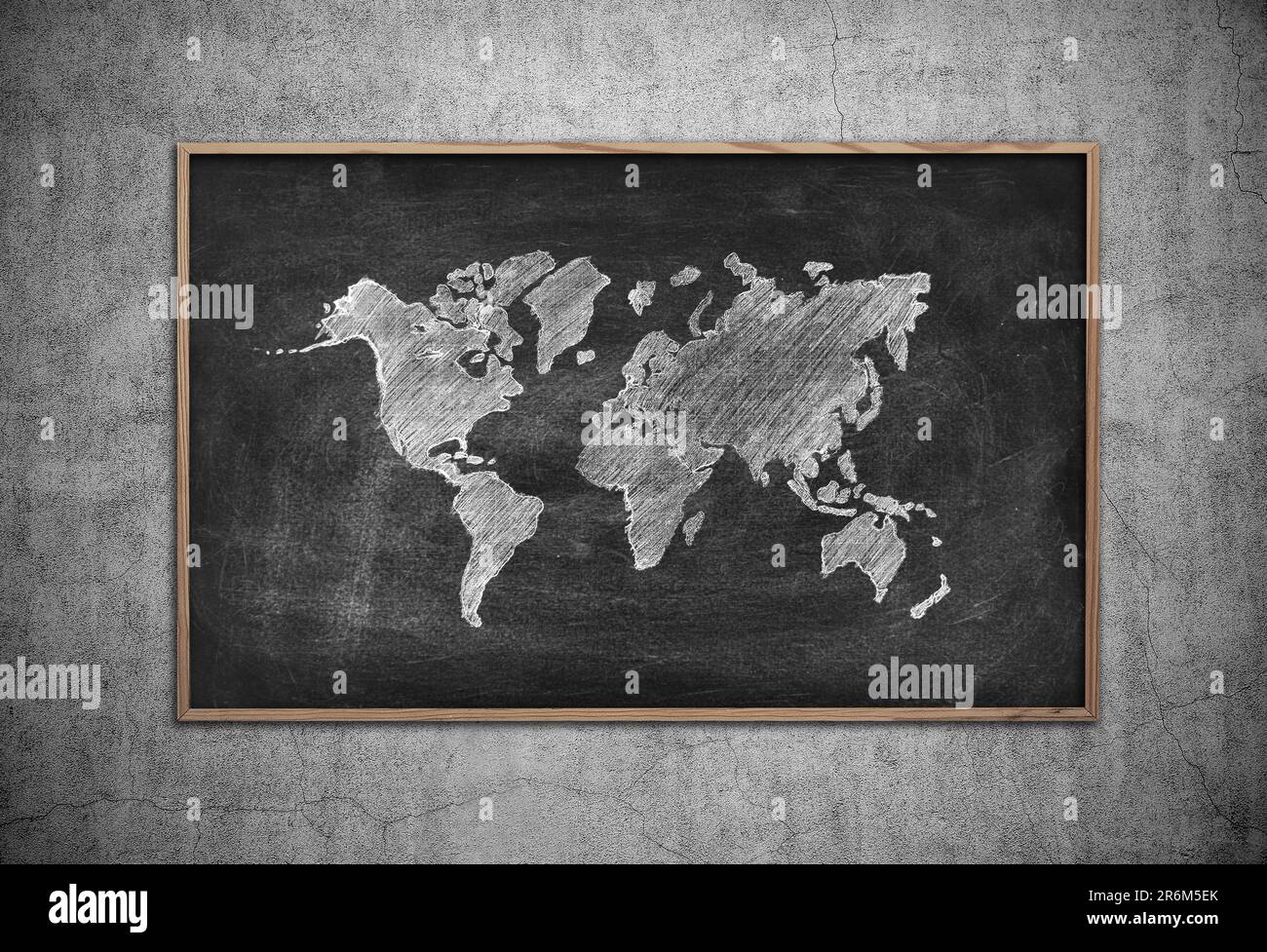chalk board with drawing world map on wall Stock Photo - Alamy