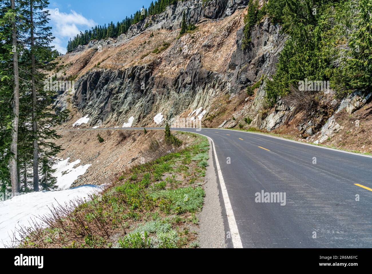 A view of the mountain road on highway 410 in Washington State Stock ...