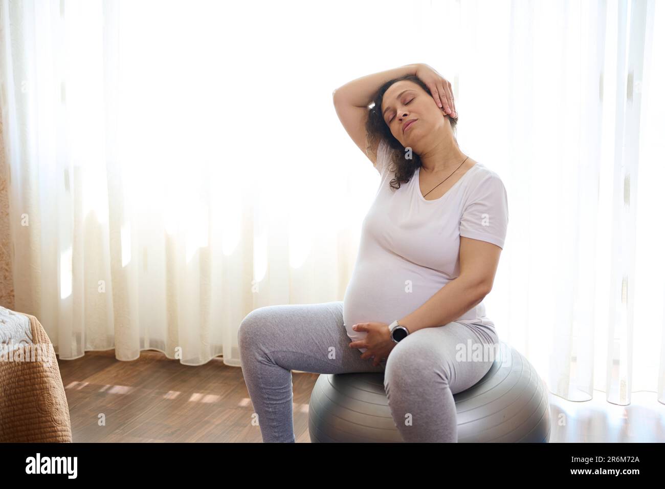 Pregnant woman, expectant gravid mother with big belly in late ...