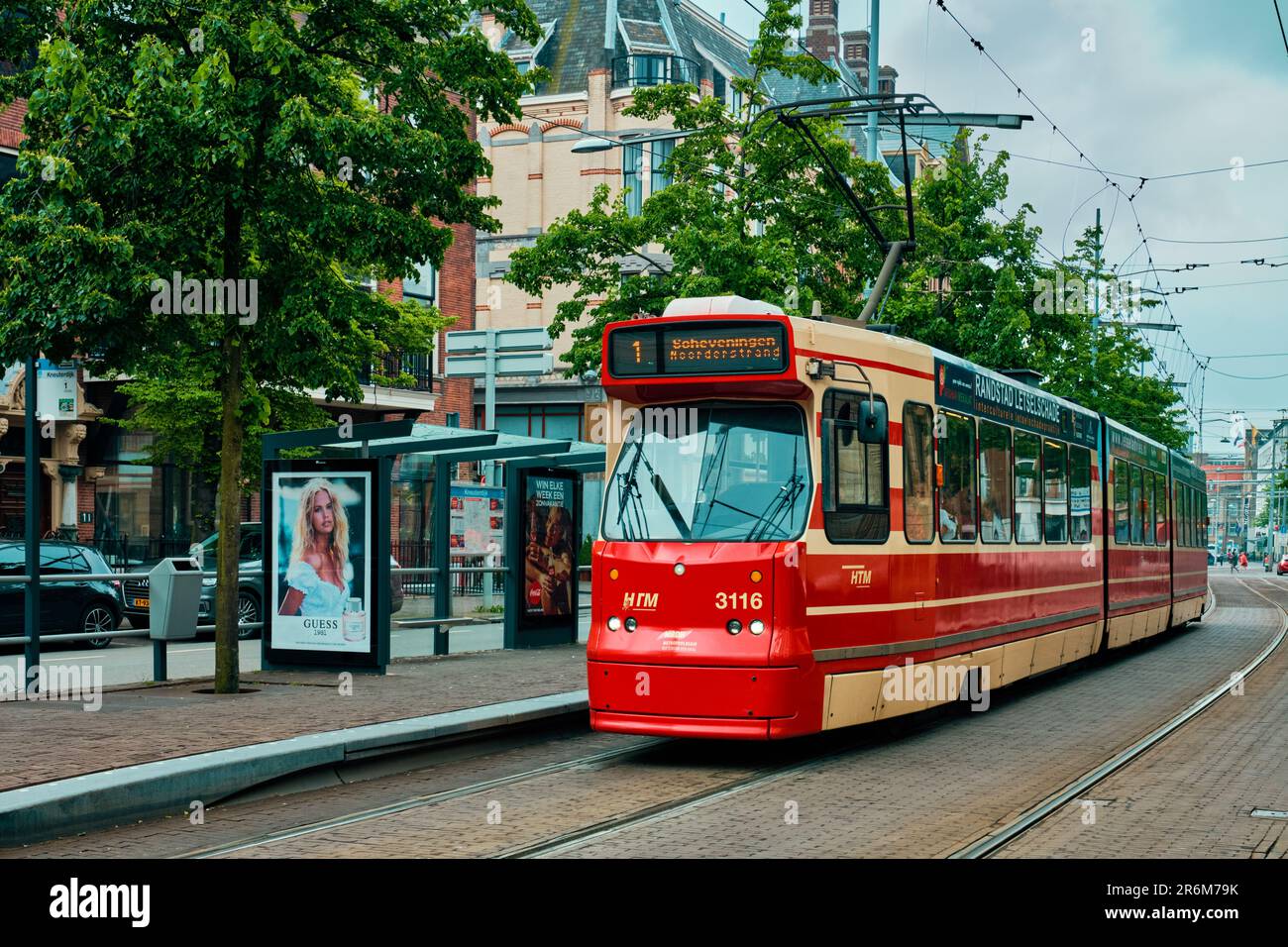 Tram trolley tramway tracks at stop in the Hague, Netherlands Stock ...