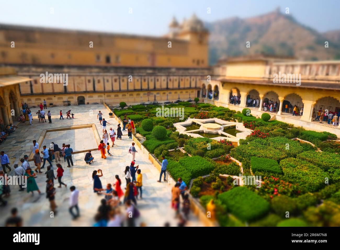 Tourists visiting Amer (Amber) fort, Rajasthan, India. Amer fort is ...