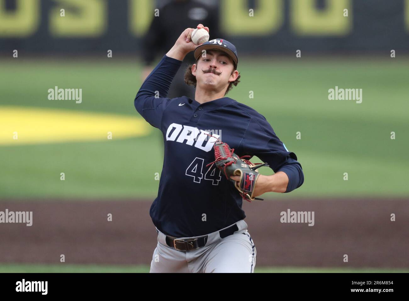 Oral Roberts' Jakob Hall (44) pitches against Oregon during the second ...