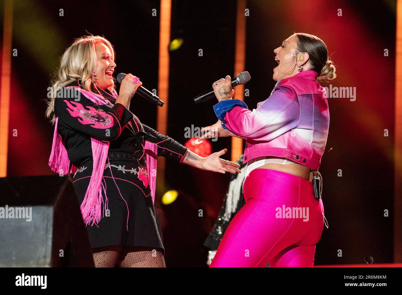 Miranda Lambert, left, and Elle King perform during the 2023 CMA Fest ...
