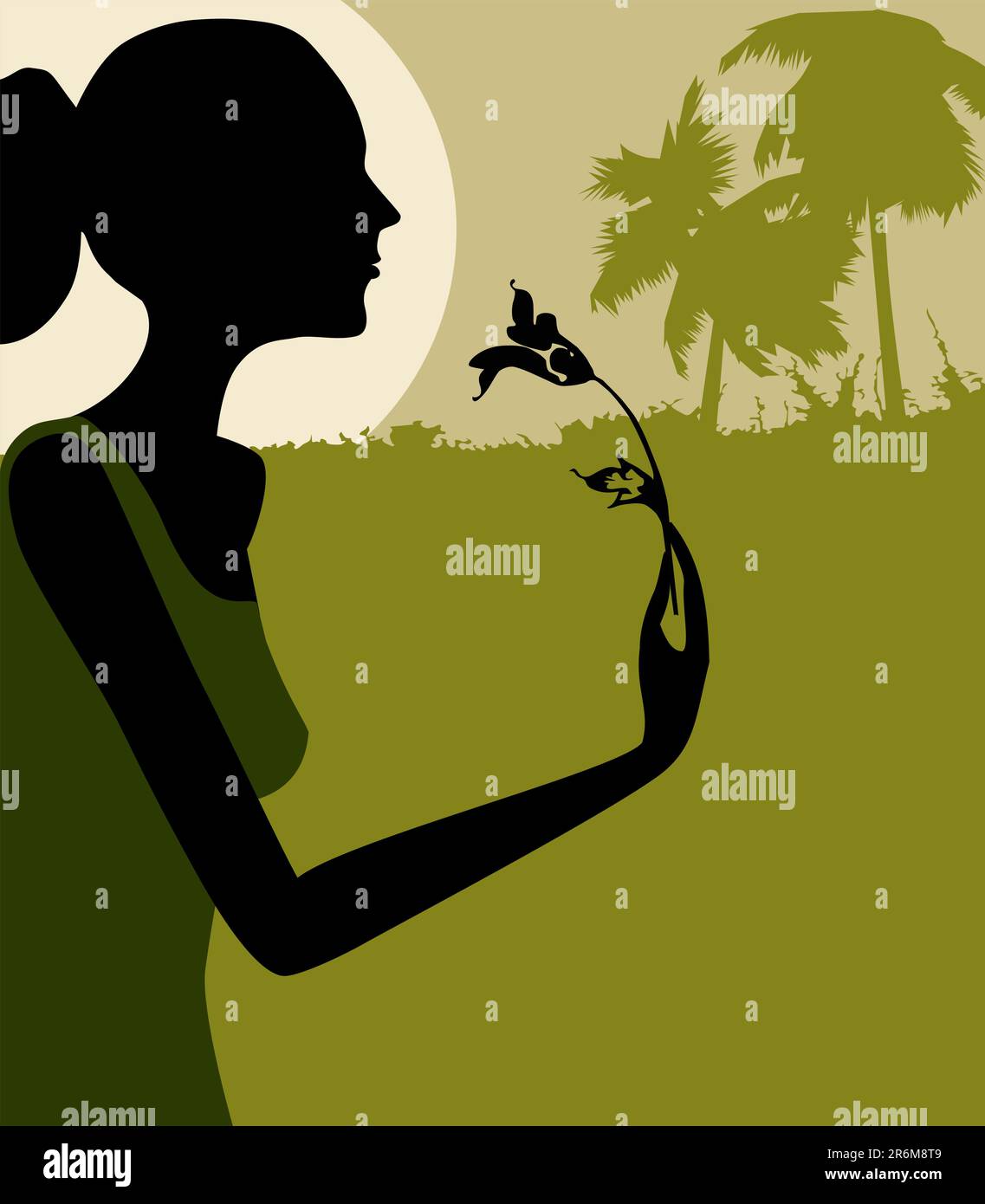 woman smelling a flower in moonlight Stock Vector Image & Art - Alamy