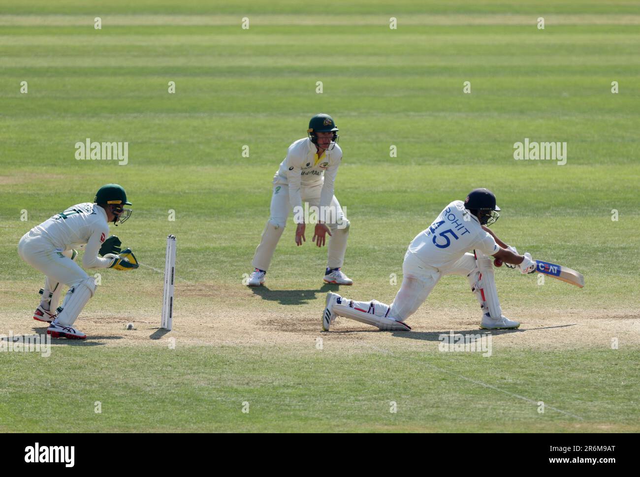 India's Rohit Sharma (right) is caught LBW by Australia's Nathan Lyon (not pictured) during day ...