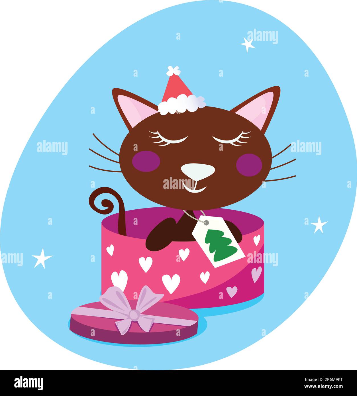 Christmas cat in pink gift box. Vector Illustration Stock Vector Image ...