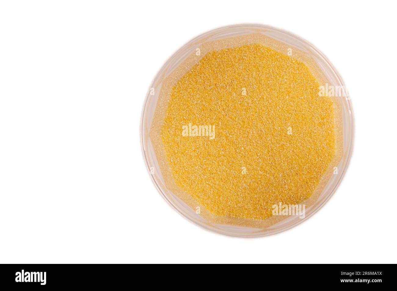 corn grits in plastic jars isolate, top view with reflection Stock ...