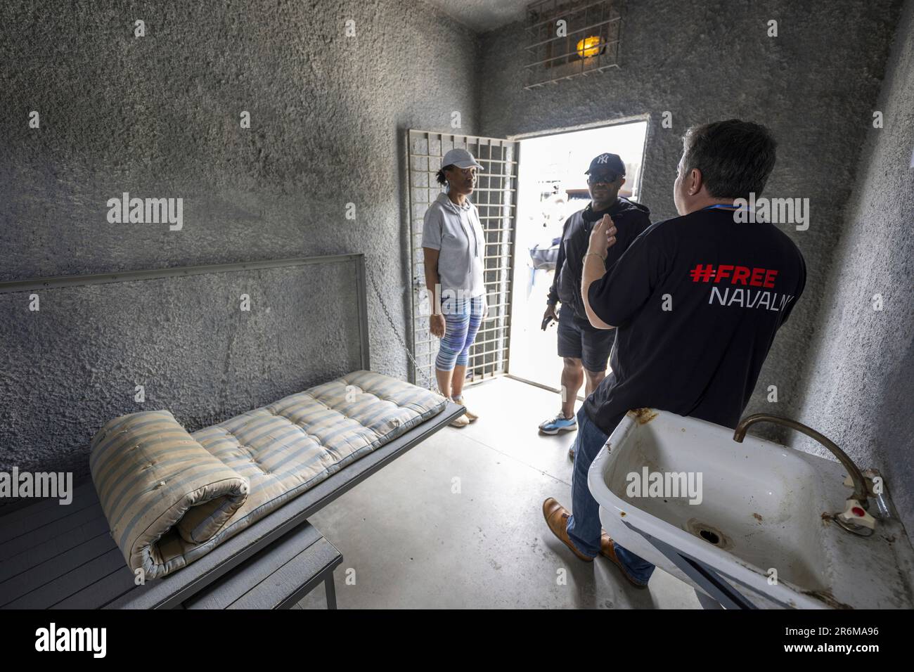 People visit a replica of Russian opposition leader Alexey Navalny's ...