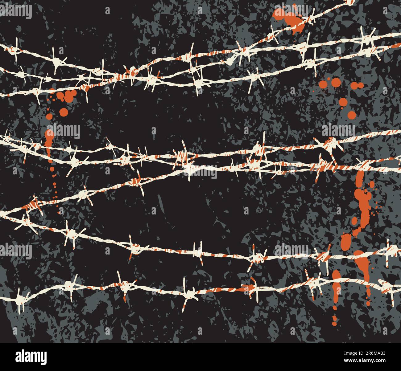 Editable vector illustration of barbed wire and splattered blood with ...