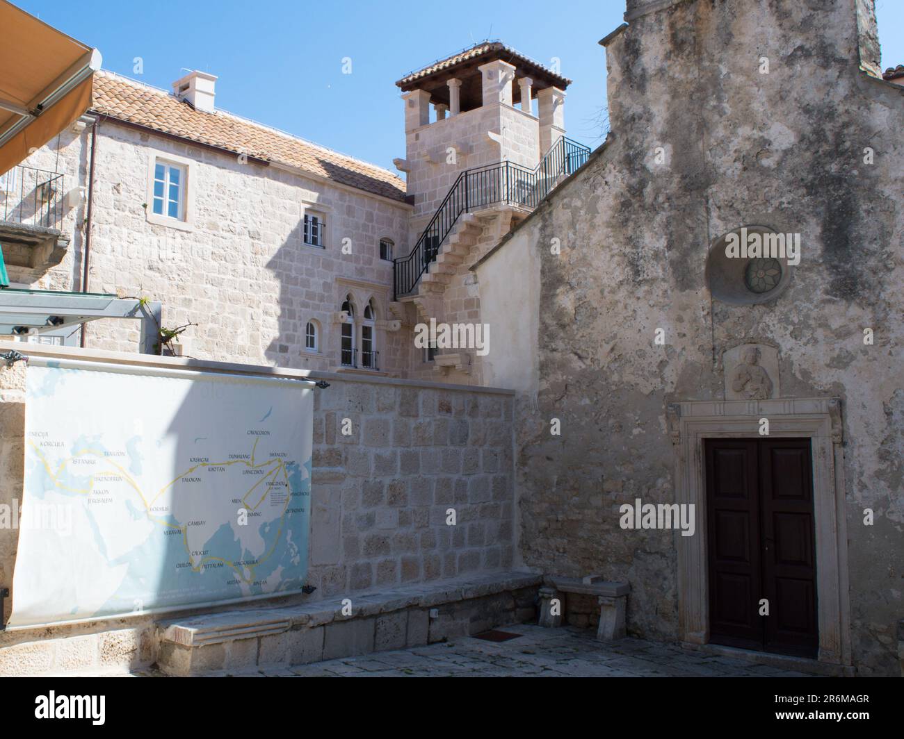 Old buildings in Korcula town, Croatia, church of St Peter and birth ...