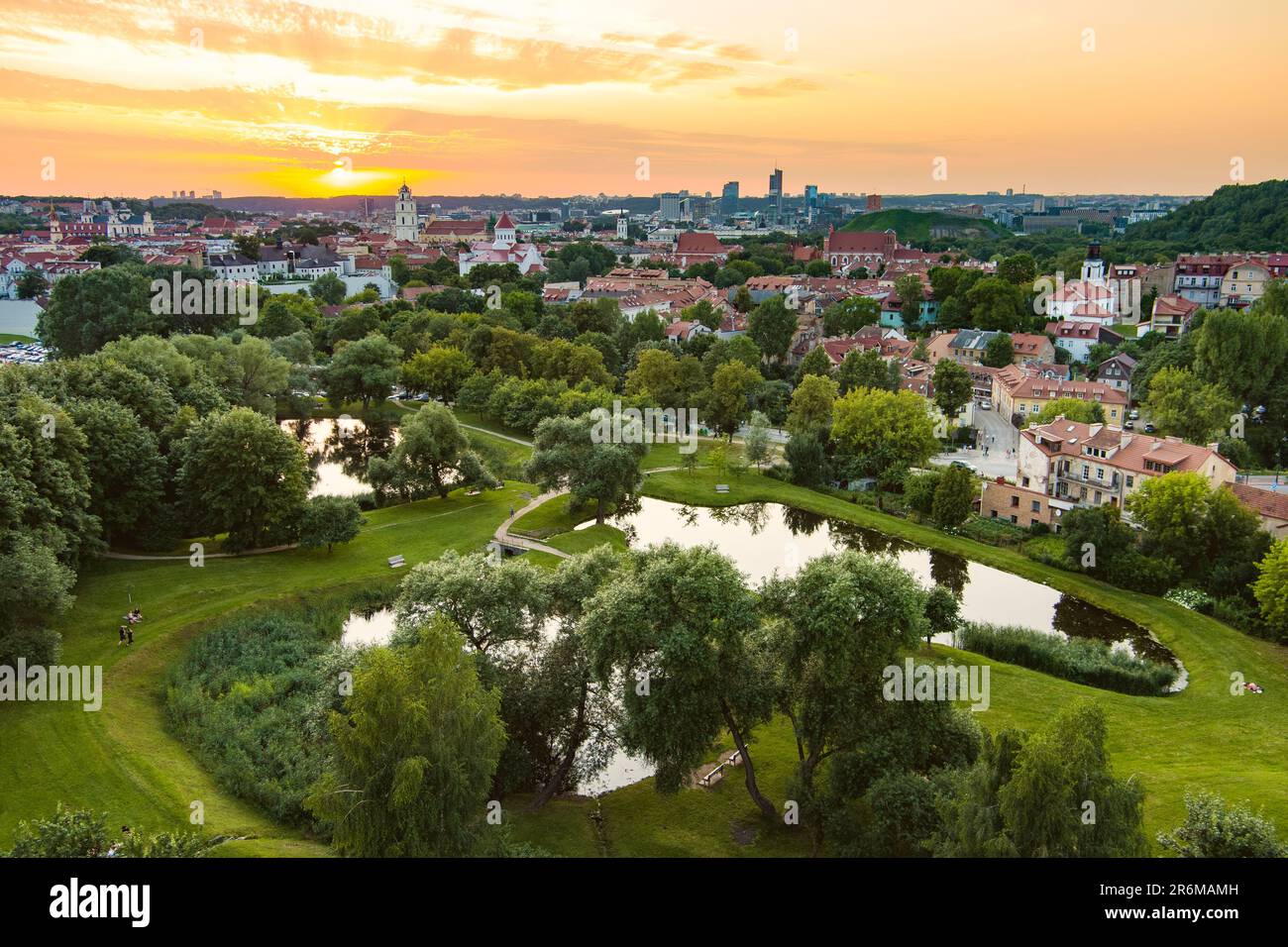 Aerial view of Vilnius cityscape shot from Subaciaus viewpoint on ...