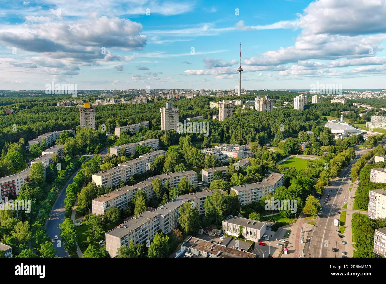 Aerial view of Lazdynai district of Vilnius city, with the TV tower in ...
