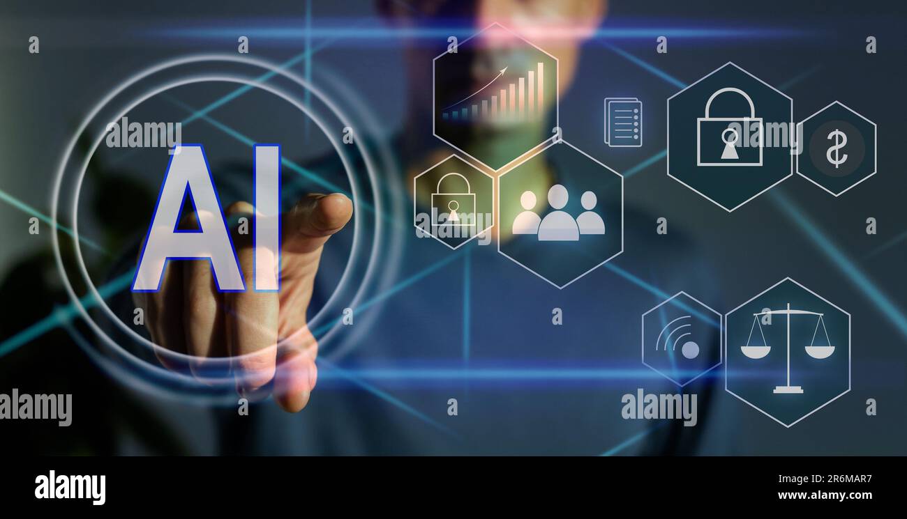 Ai technology. Businessman using labtop touching and connecting chat ai ...