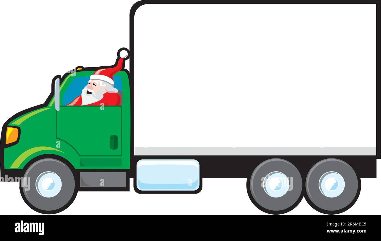 Santa driving a delivery truck. The side of the truck is blank and ...