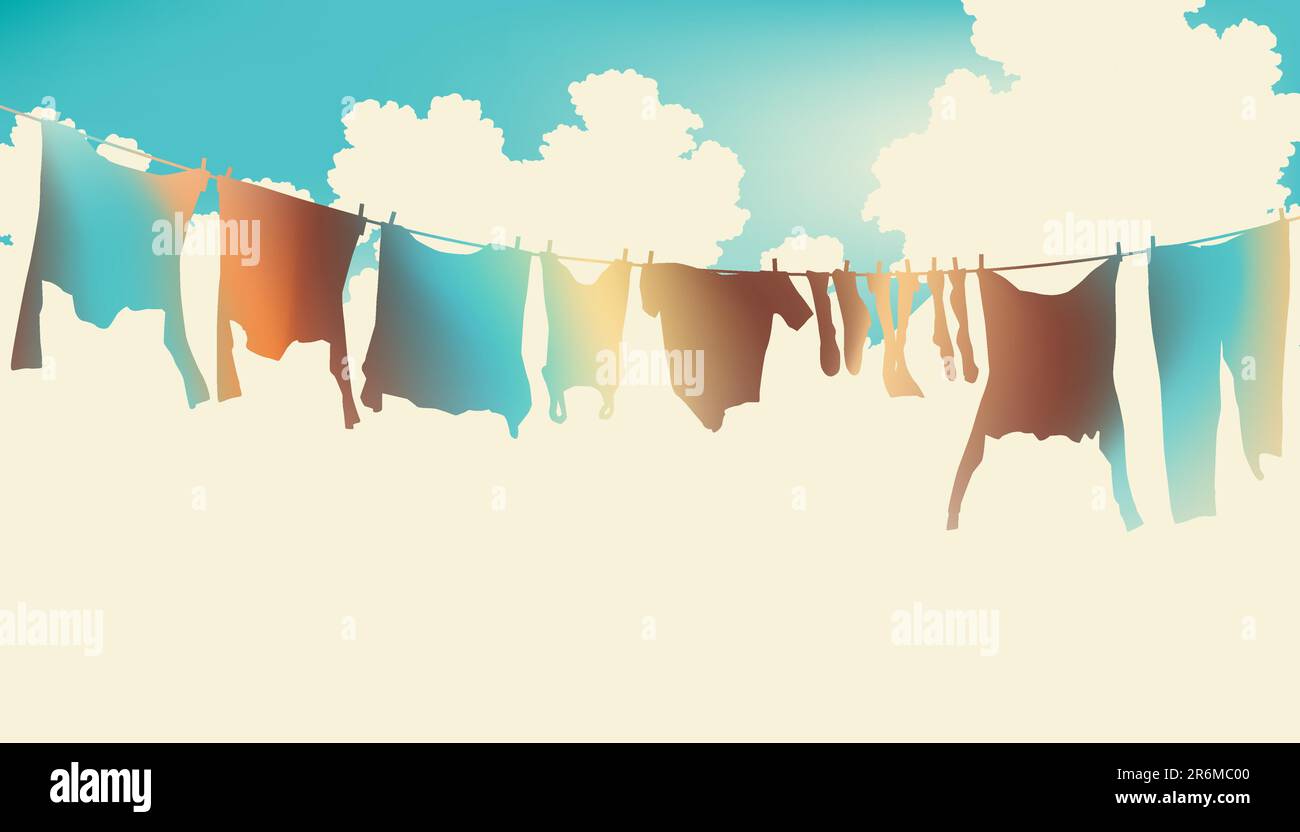 Editable vector illustration of colorful clothes on a washing line ...