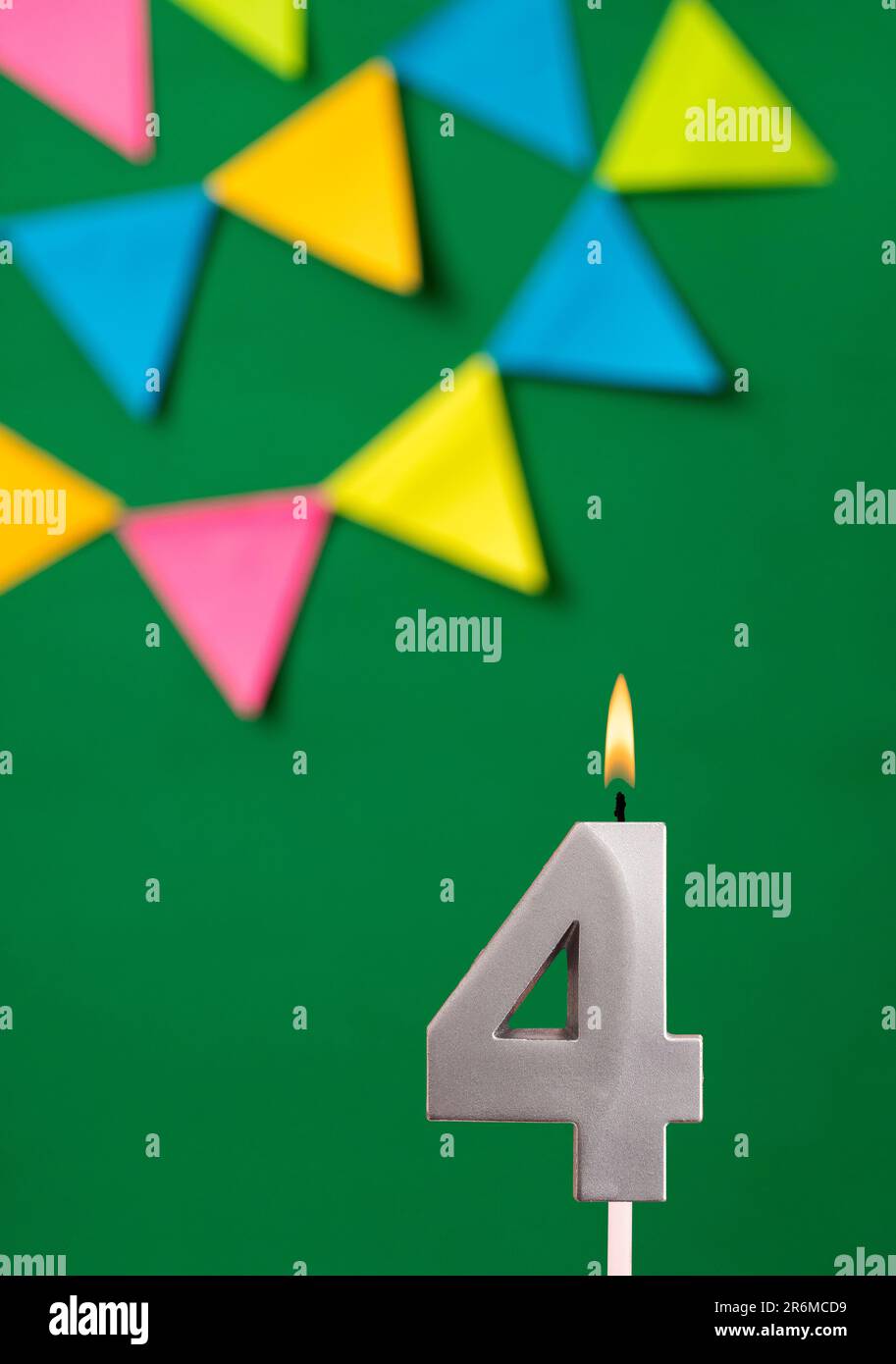Vertical birthday card with number 4 candle - Green background with ...