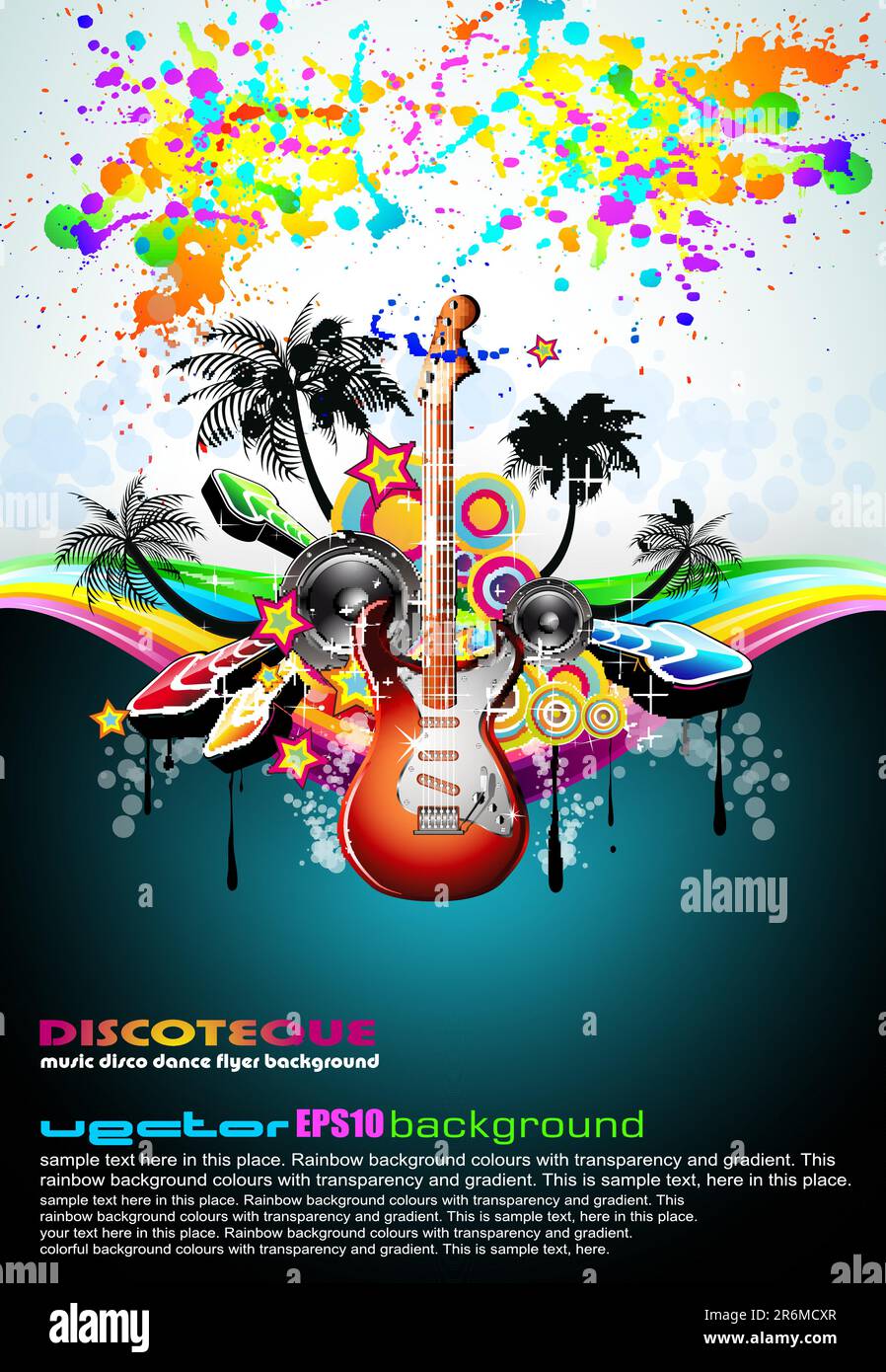 Tropical Music Event Disco Flyer with rainbow colours Stock Vector ...