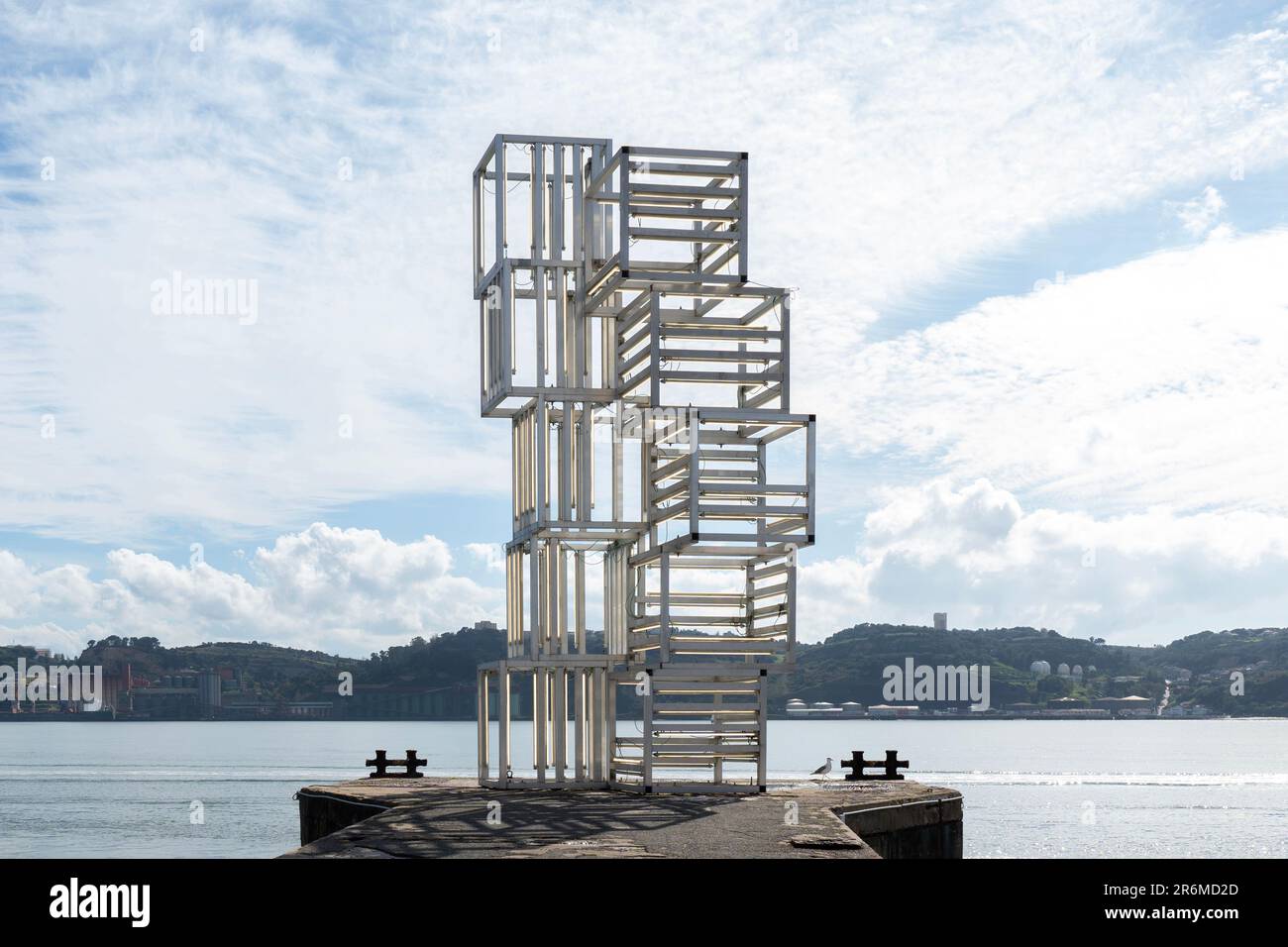 Structure made of cubes and Fluorescent light tubes at the edge of ...