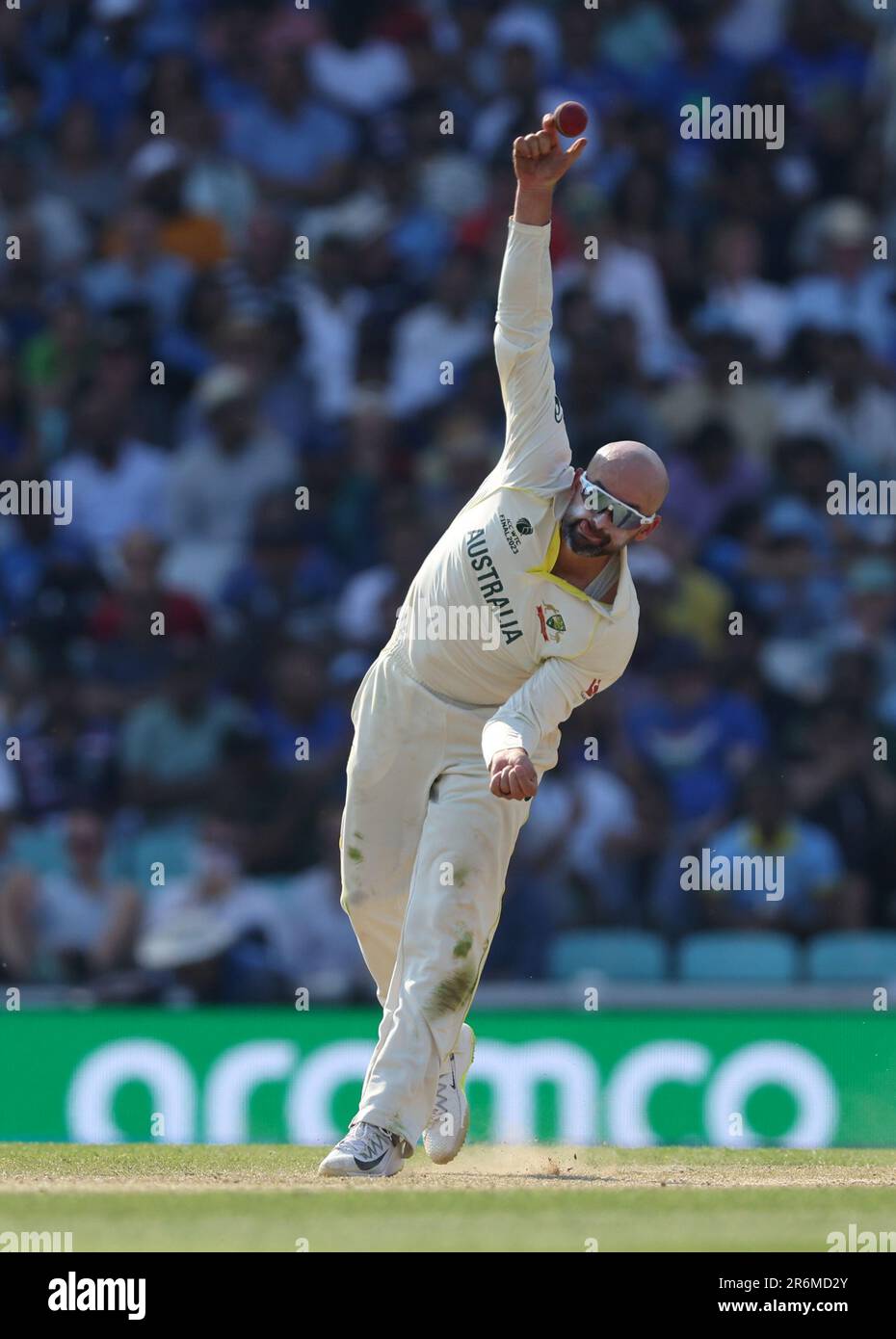 Australia's Nathan Lyon bowling during day four of the ICC World Test ...