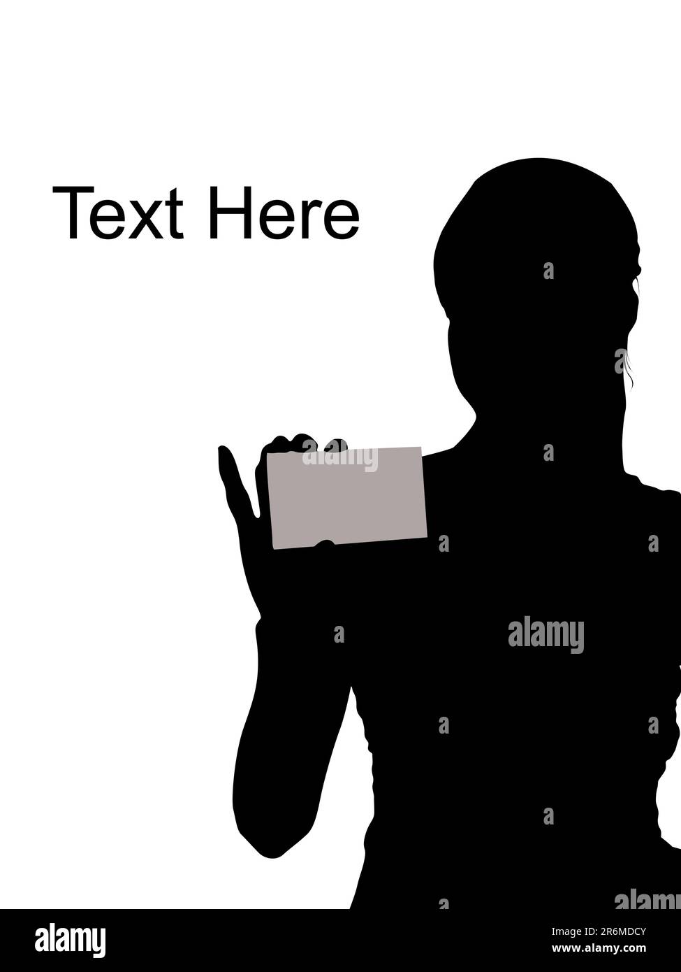 smiling female showing visiting card against white background Stock ...