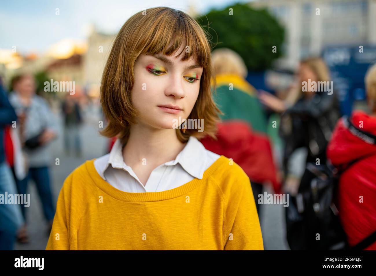 Pretty teenage girl wearing tricolor eye make-up on Lithuanian ...