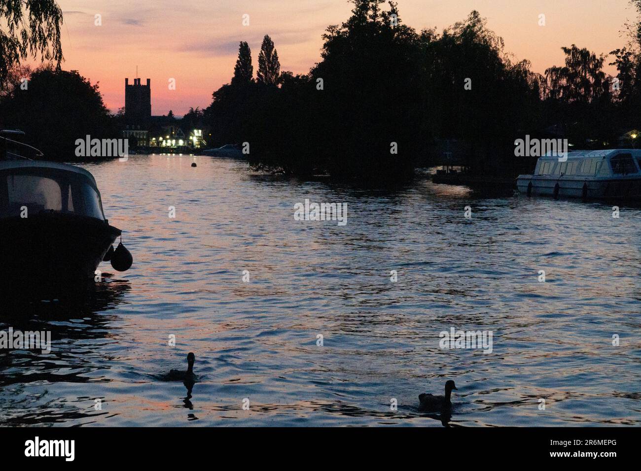 Henley-on-Thames, 9 June 2023: Sunset on the River Thames near Henley ...