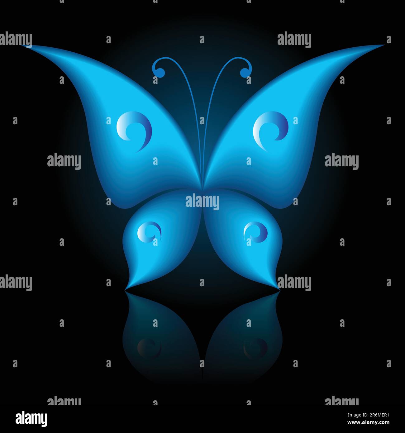 Vector illustration of blue icon simply butterfly on black background ...